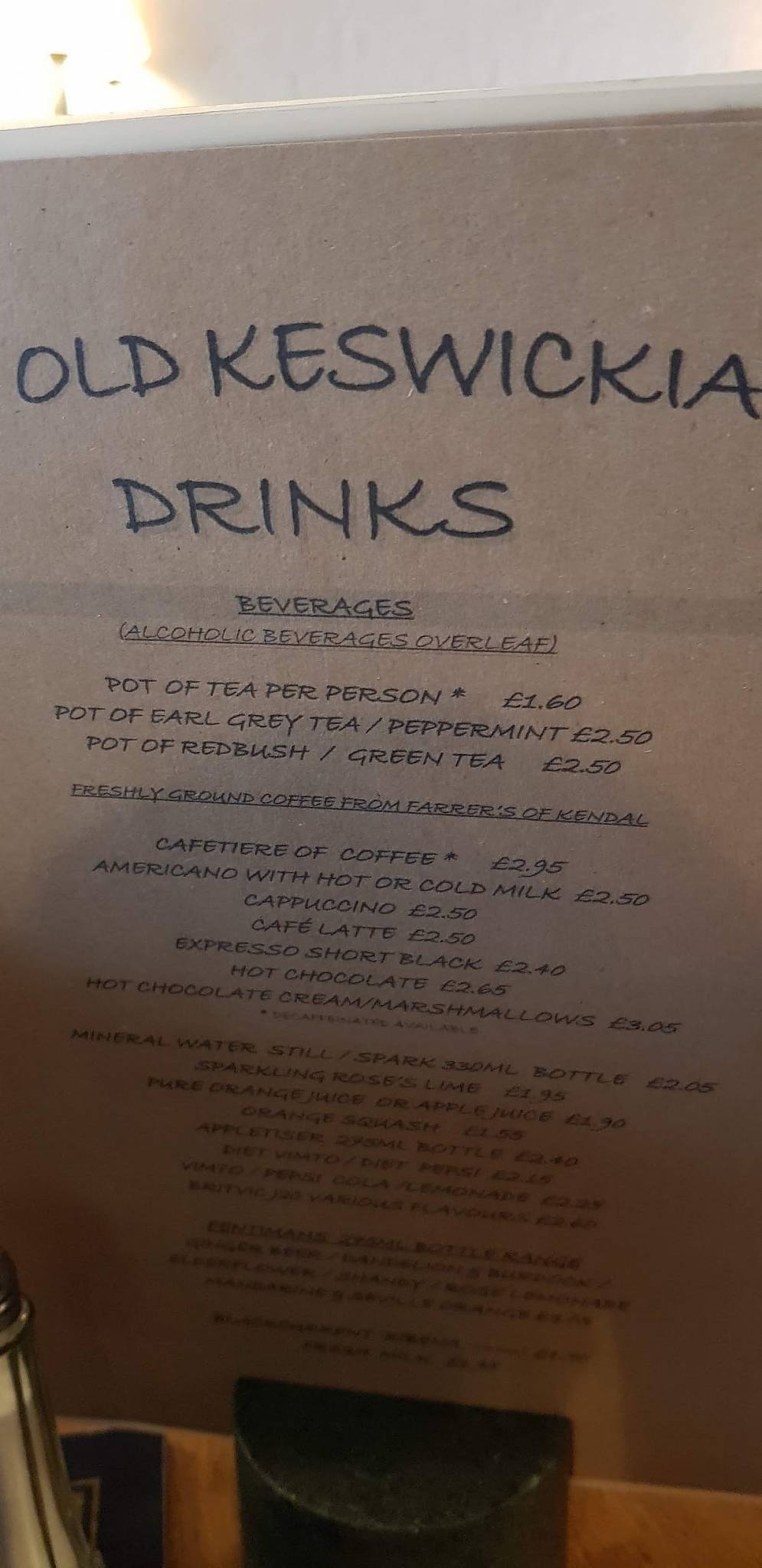 Menu at Old Keswickian Fish & Chips Restaurant, Keswick