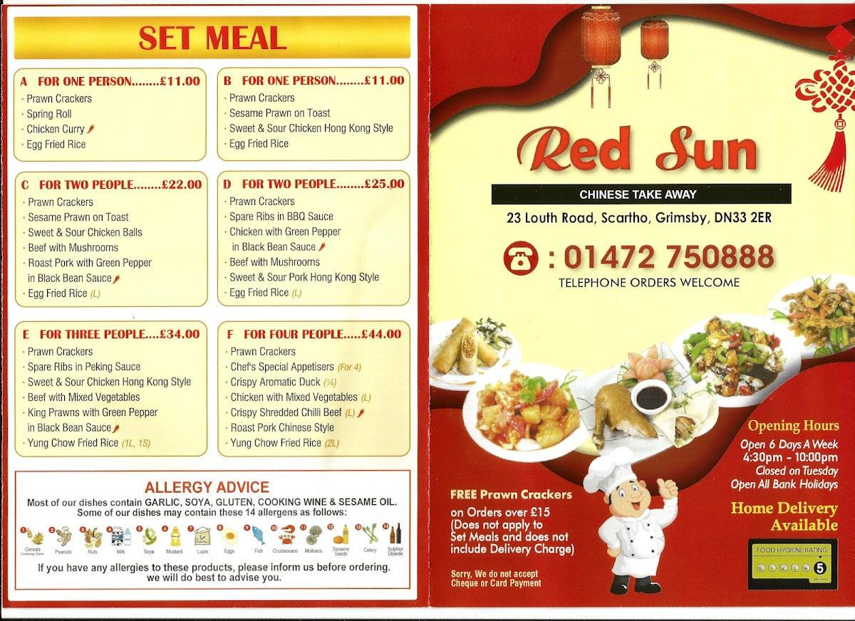 Menu at Red Sun fast food, Grimsby