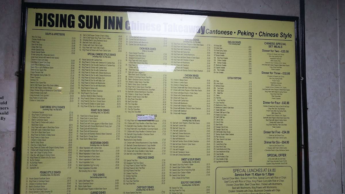 Menu at Rising Sun fast food, Boldon Colliery