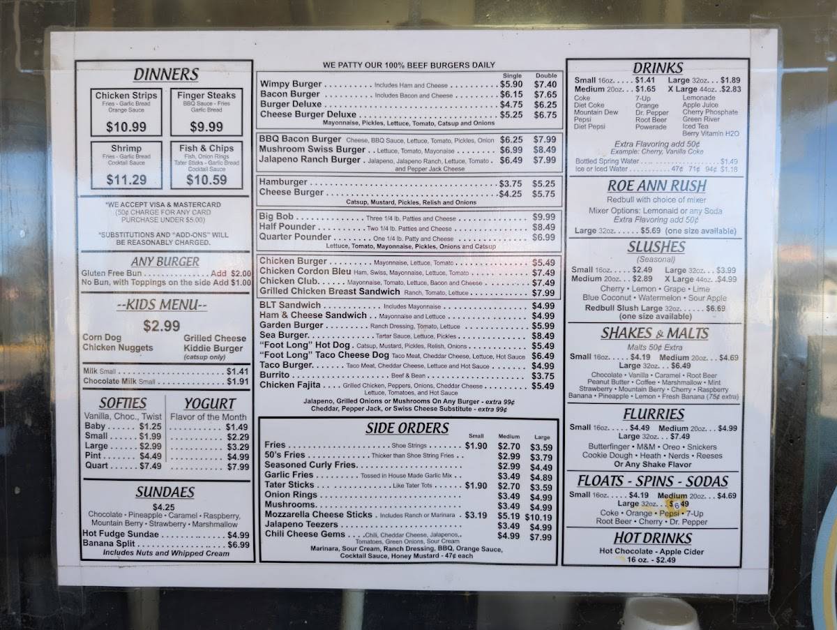 Menu at Roe-Ann Drive-In fast food, Emmett