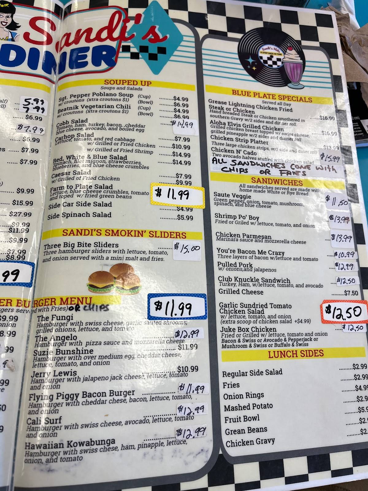 Menu at Sandi's Diner fast food, Corpus Christi, S Staples St