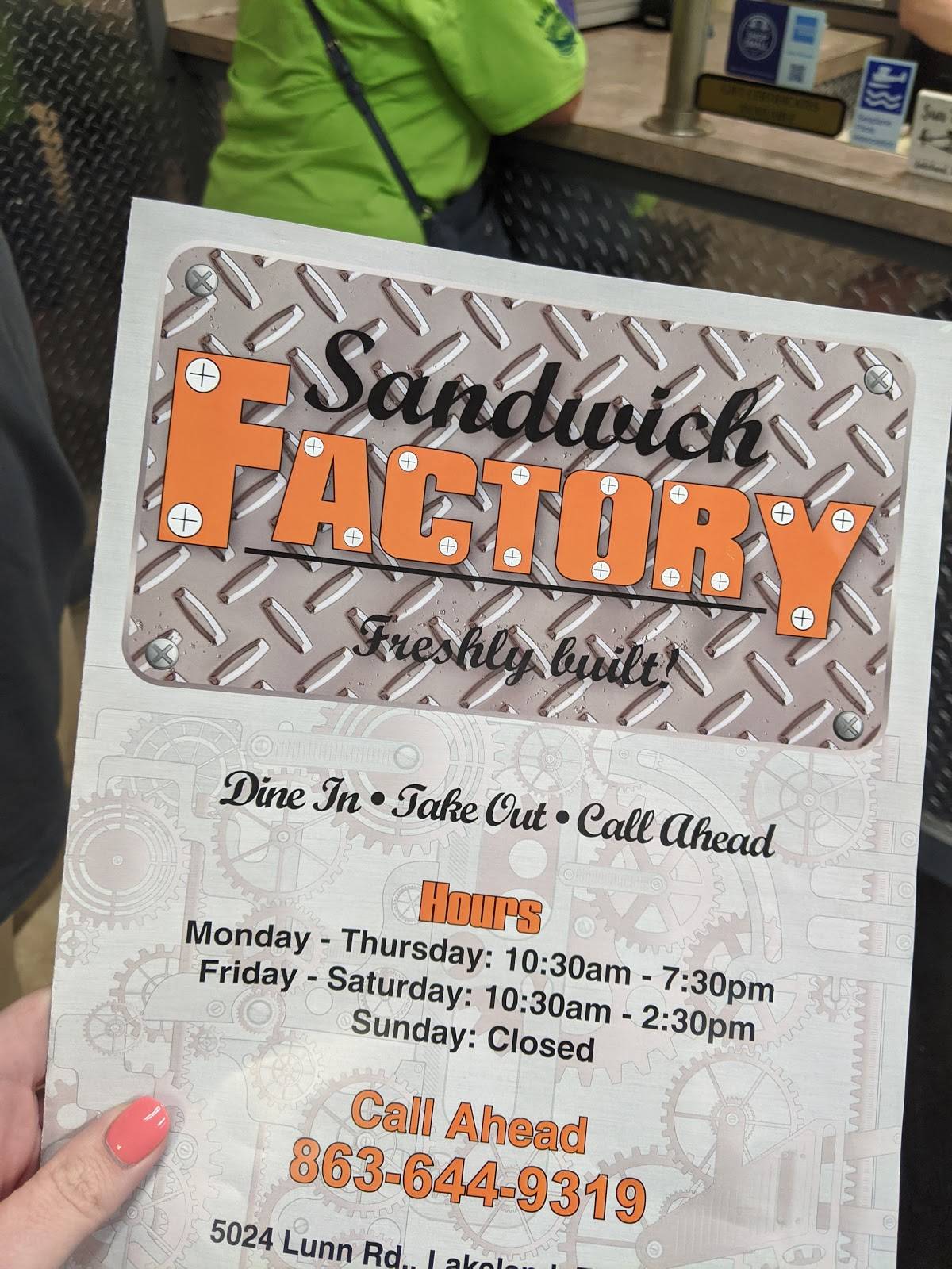 Menu at Sandwich Factory restaurant, Lakeland