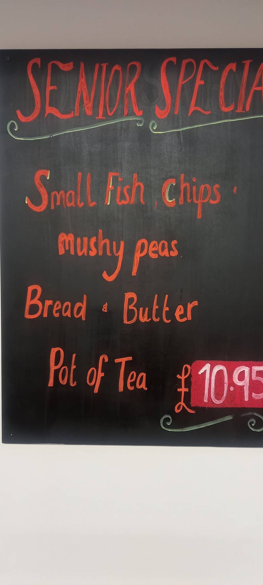 Menu at Sarah's Plaice fast food, Shildon