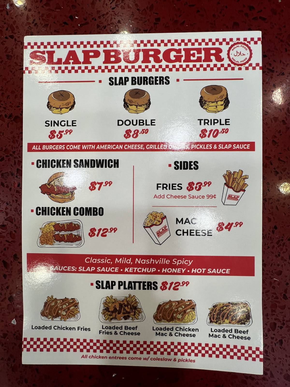 Menu at Slap Burger Paterson restaurant, Paterson