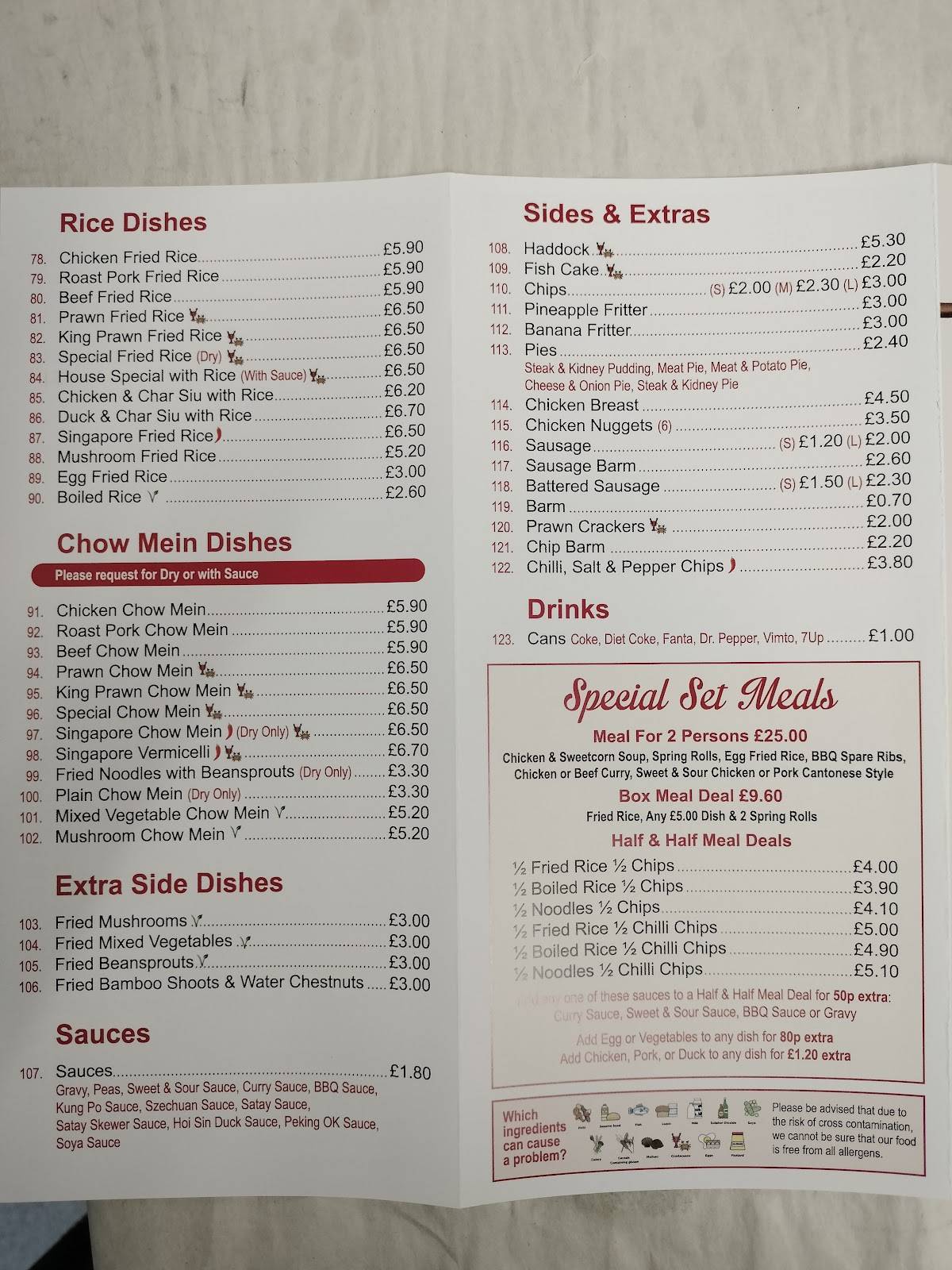 Menu at Sweet & Sour fast food, Fleetwood
