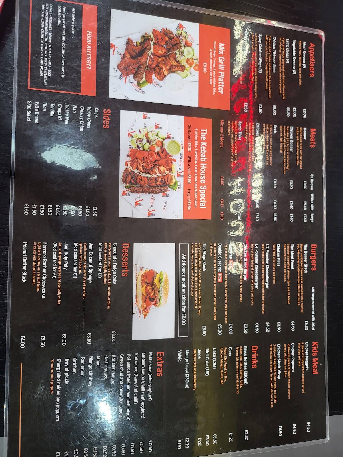 Menu at The Kebab House fast food, Rochdale