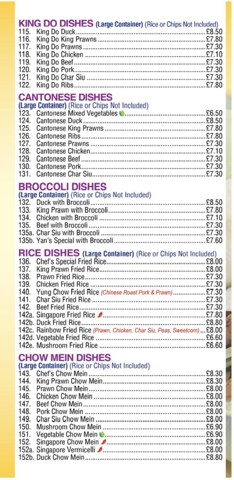 Menu at Yan’s Chinese Takeaway fast food, Malton