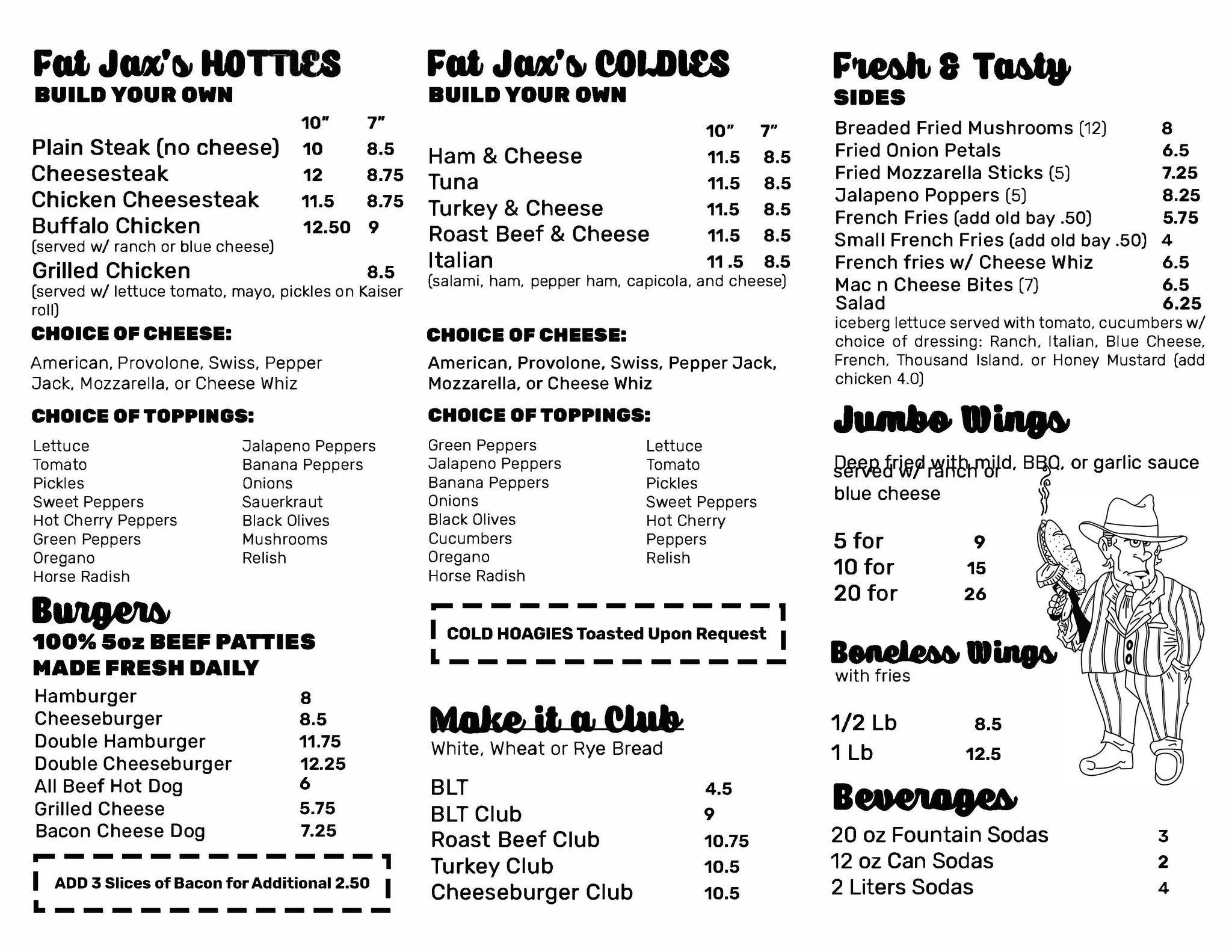 Menu at Fat Jax's on wheels restaurant, Palm Harbor
