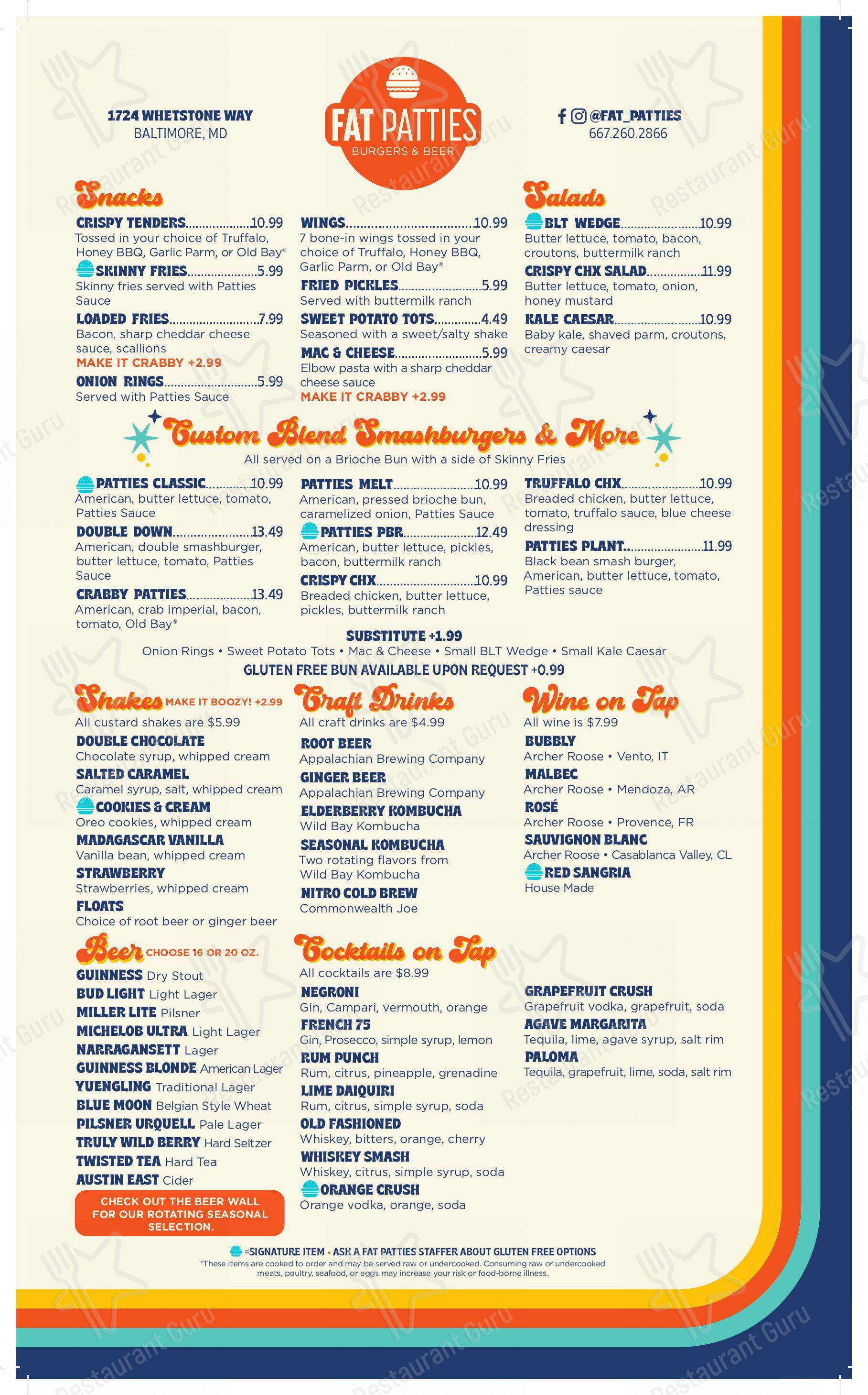 Menu at Fat Patties pub & bar, Baltimore