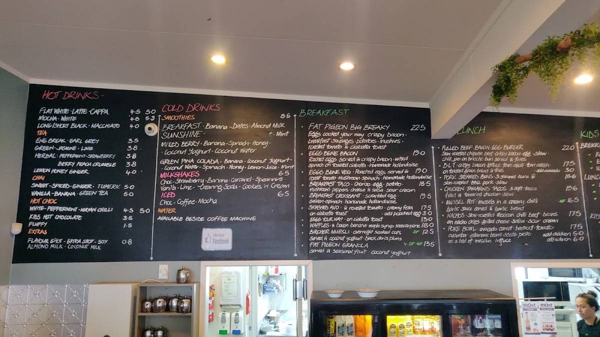 Menu at Fat Pigeon Cafe, Piopio