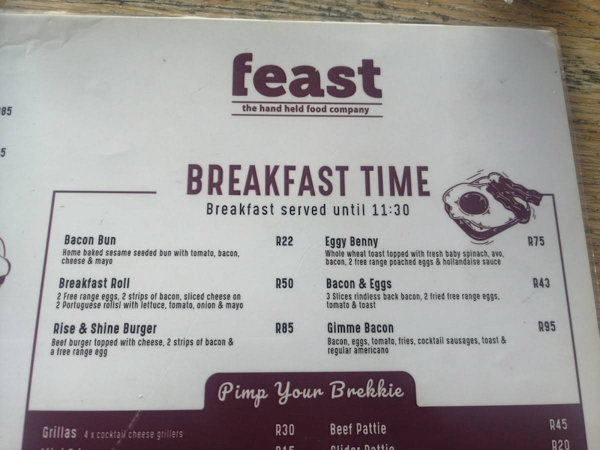 Menu at Feast The hand held food company (Pty) Ltd restaurant, Nelspruit