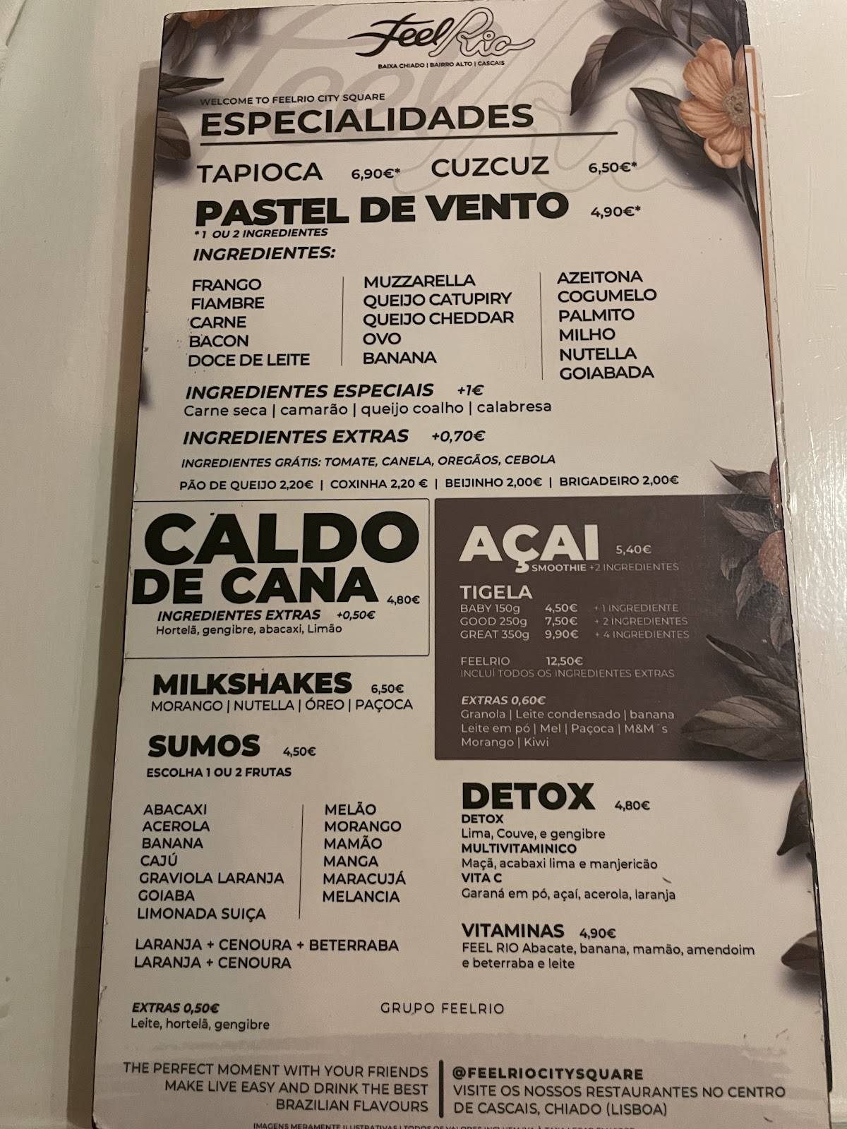 Menu em Feel Rio City Square restaurante, Lisboa