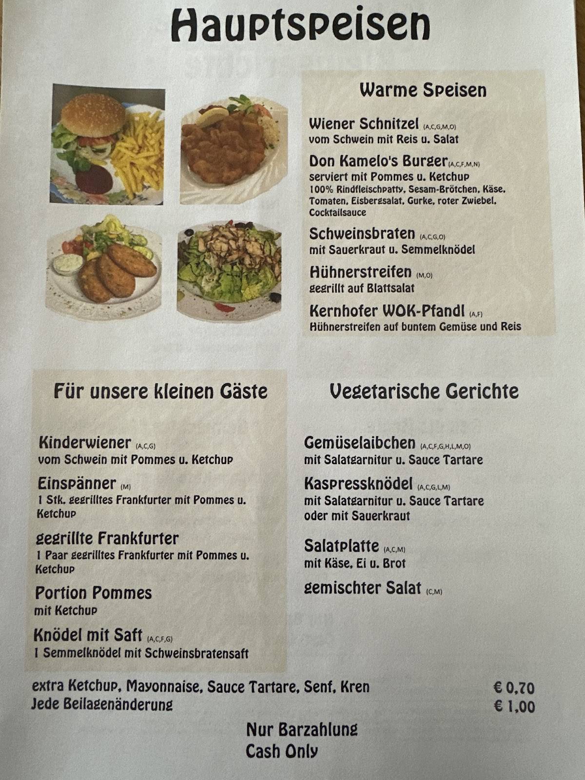 Speisekarte von Felsenwirtshaus Don Kamelo restaurant, Kernhof