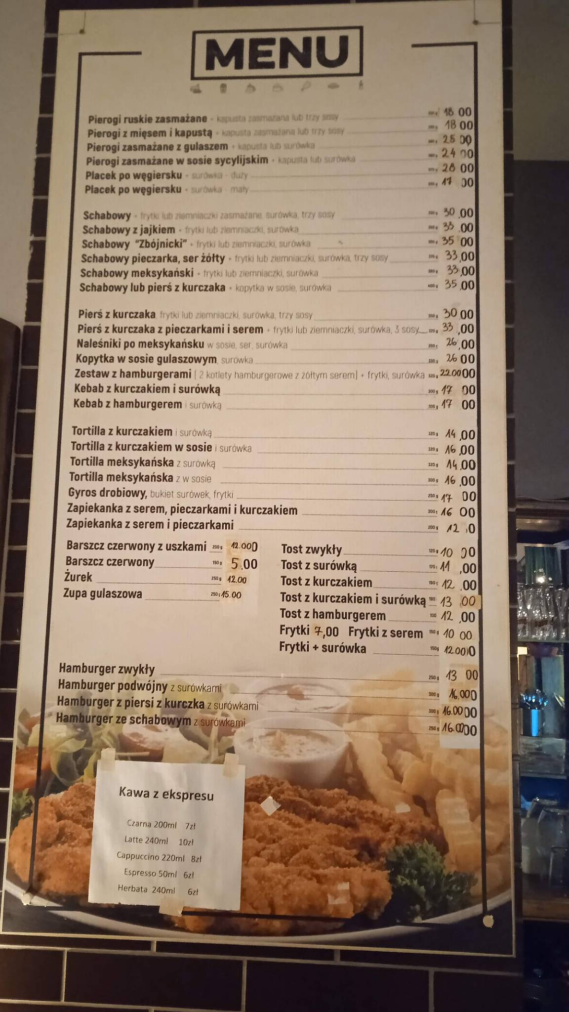 Menu at Fenix restaurant, Kamienna Góra