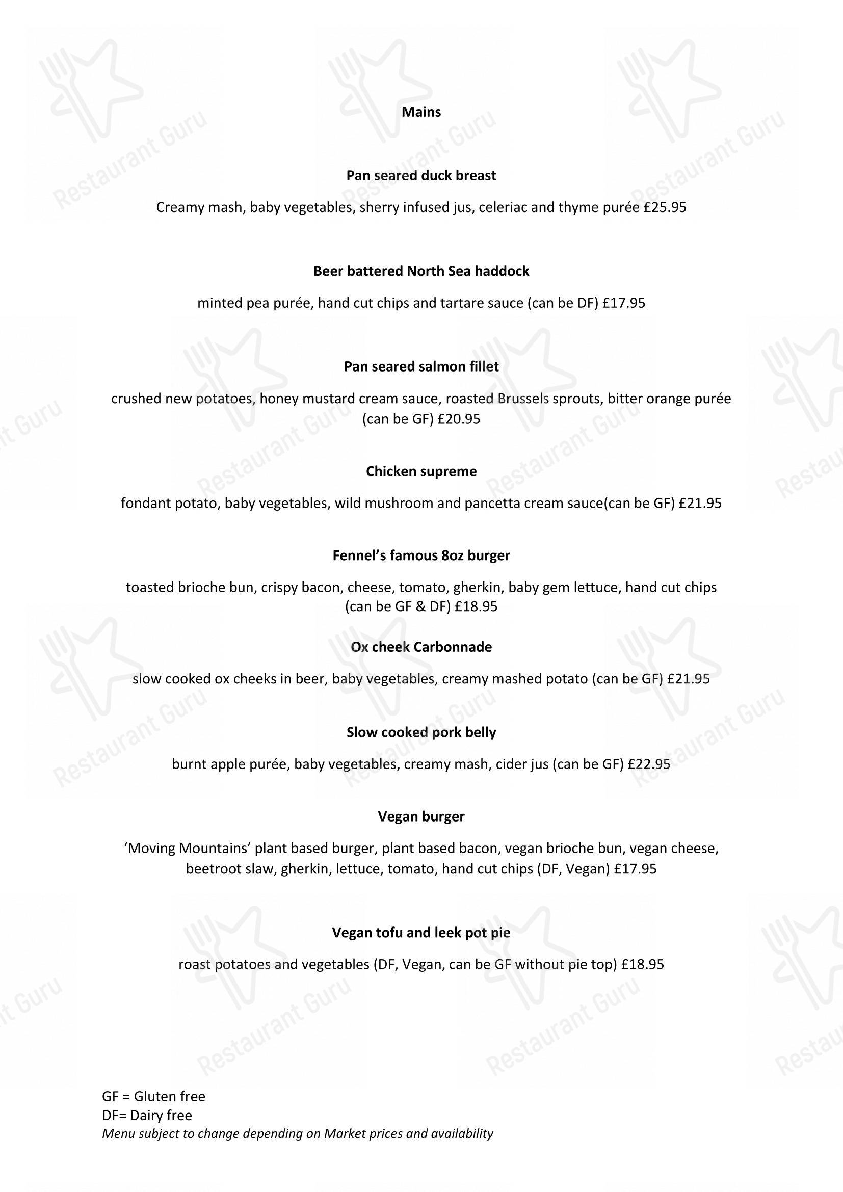 Menu at Fennel Restaurant, Inverurie