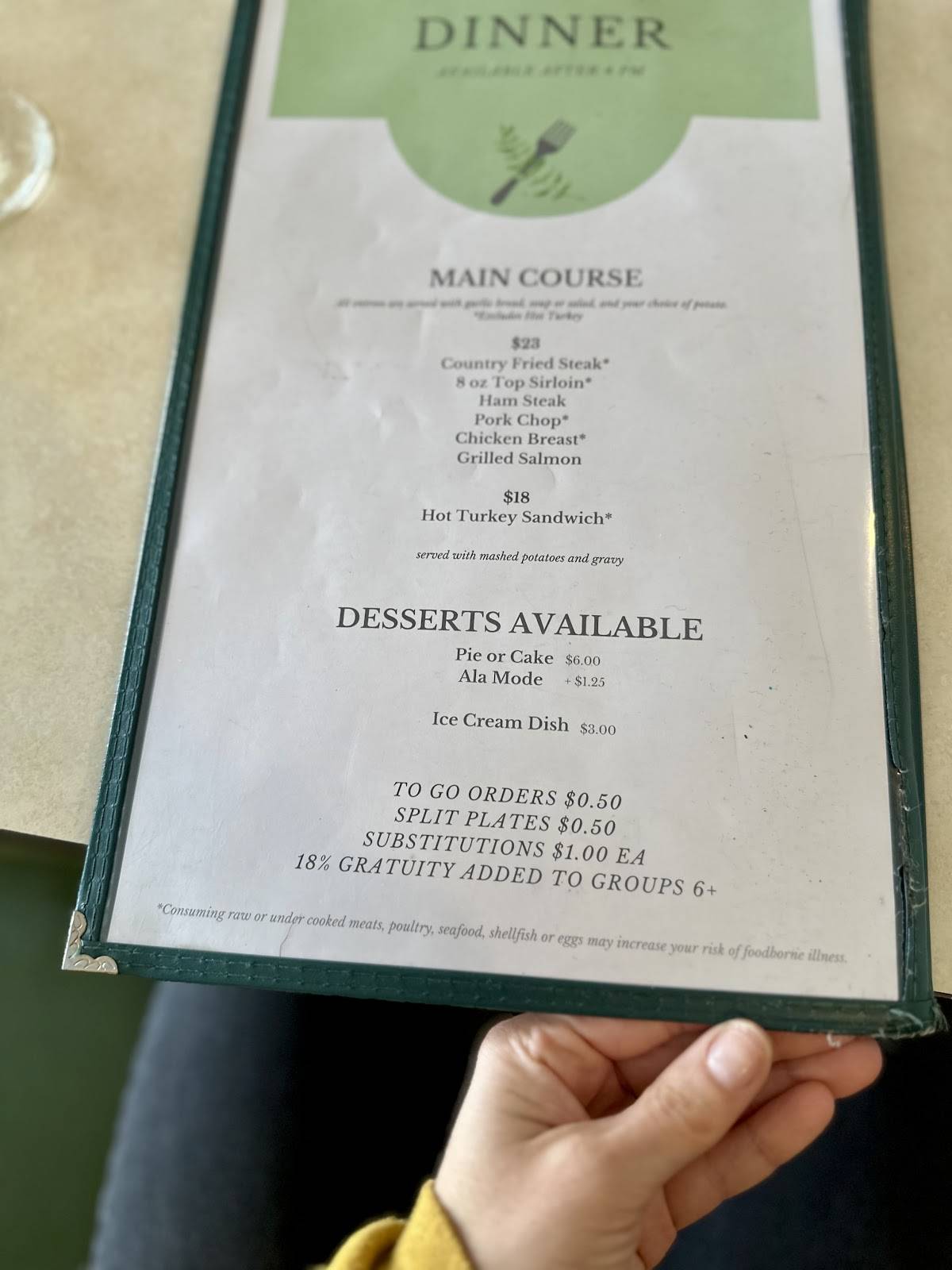 Menu at Fern Restaurant & Lounge, Tillamook