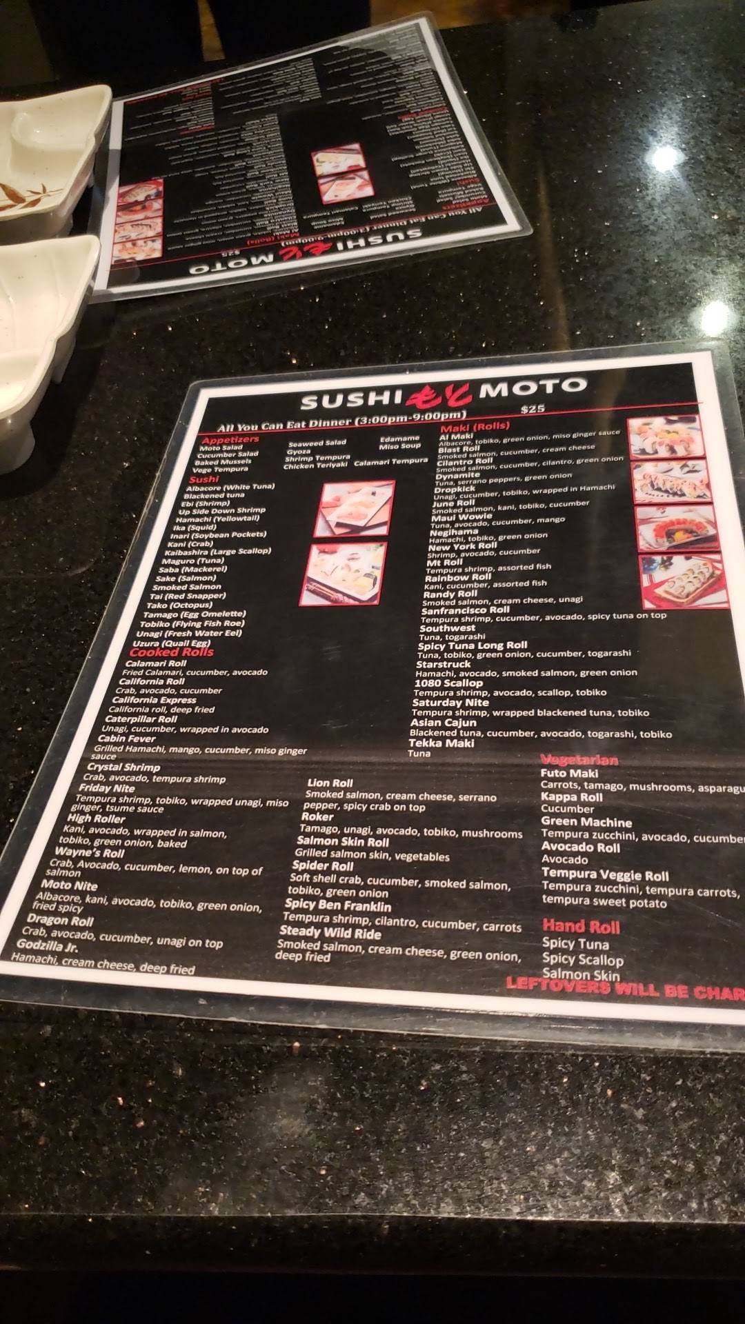 Menu at Sushi Moto restaurant, Fernley, US Hwy 95A Ste #1
