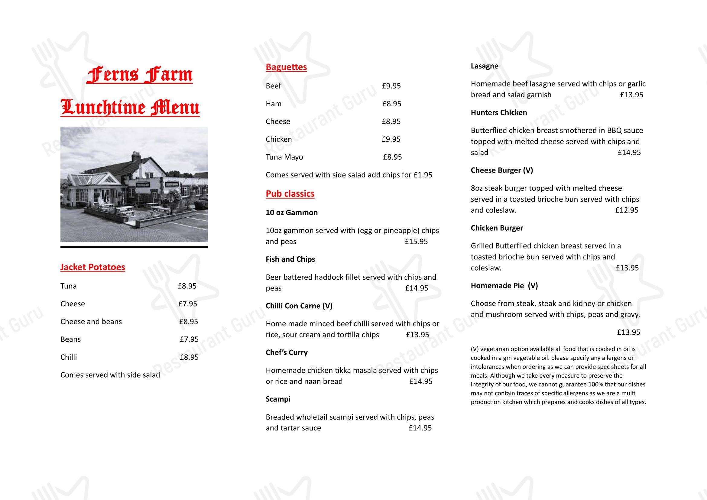 Menu at Ferns Farm Hotel Restaurant, Bridlington