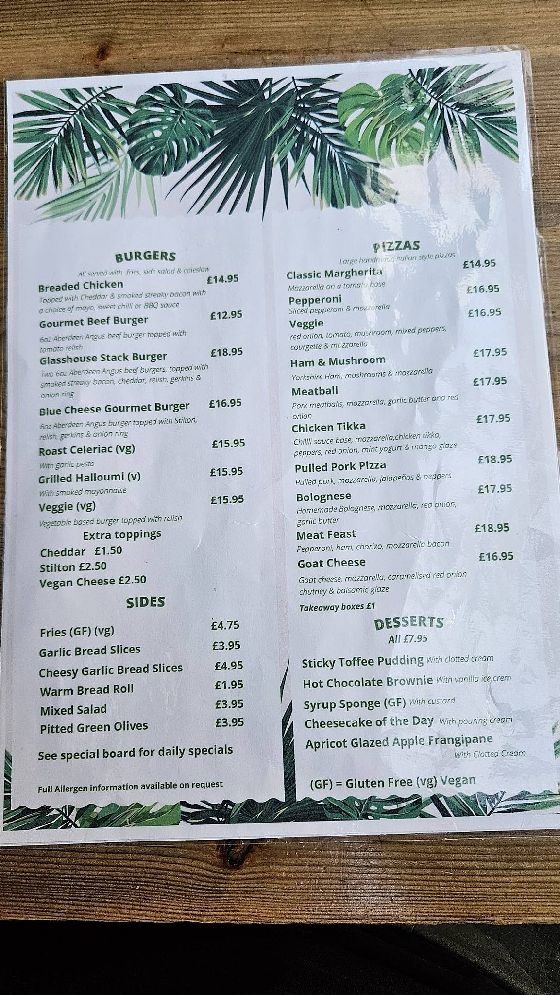 Menu at The Glasshouse at Charlottes pub & bar, Filey