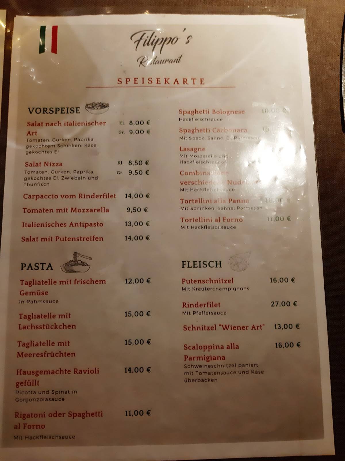 Speisekarte von Filippos Restaurant, Kirkel