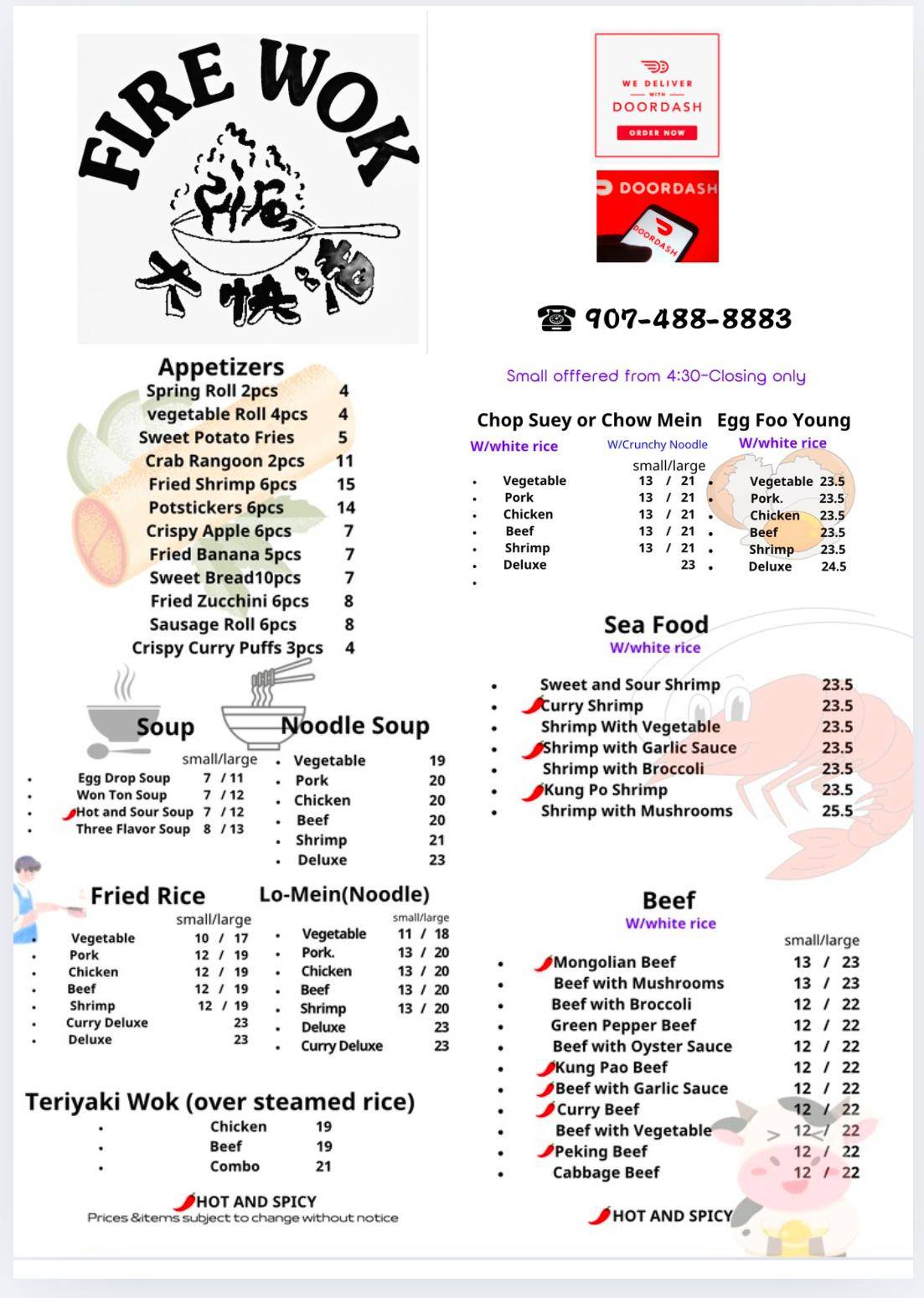 Carta del restaurante Fire Wok Express, North Pole