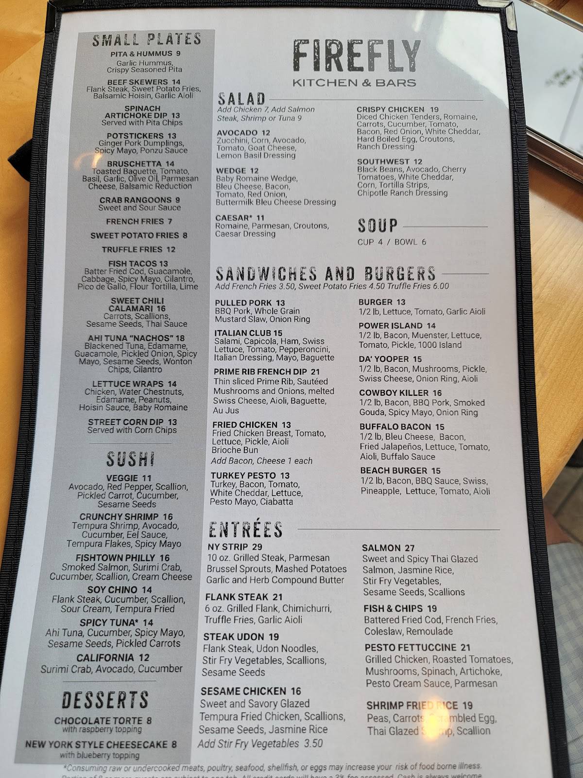 Menu at Firefly Restaurant, Traverse City