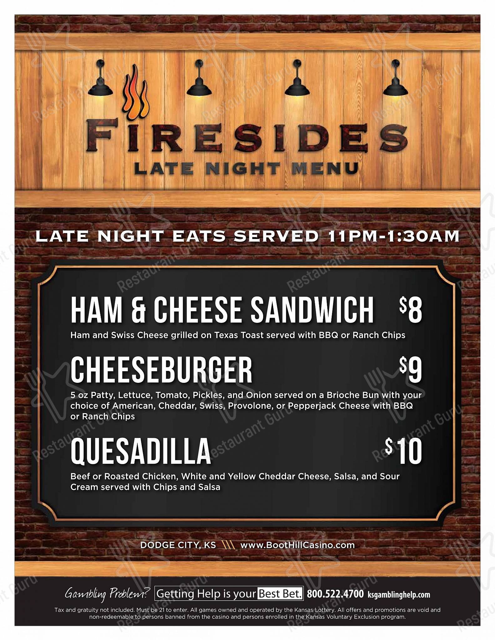 Menu at Boot Hill Casino & Resort pub & bar, Dodge City
