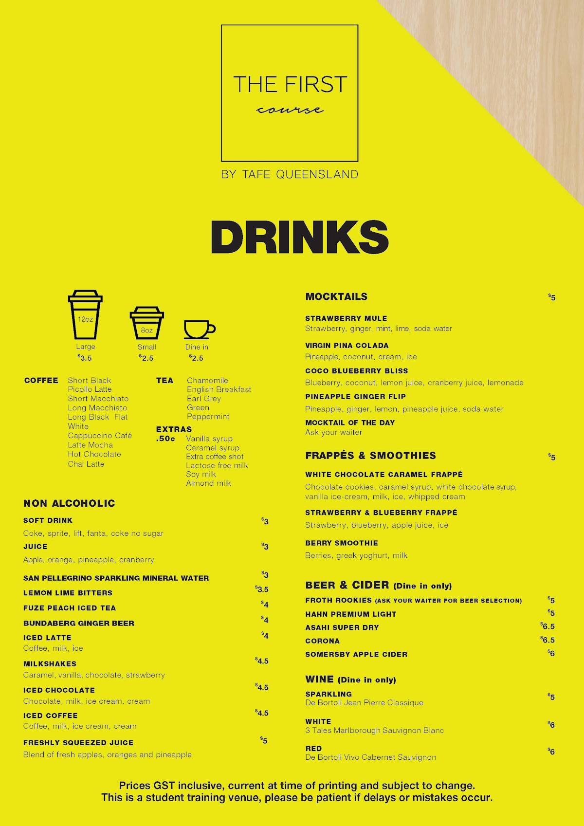 Menu at First Course Bistro cafe, South Brisbane