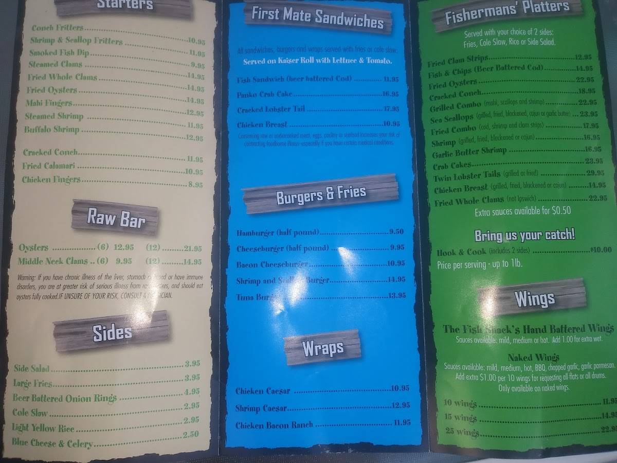 Menu at Fish Shack restaurant, Lighthouse Point, N Federal Hwy