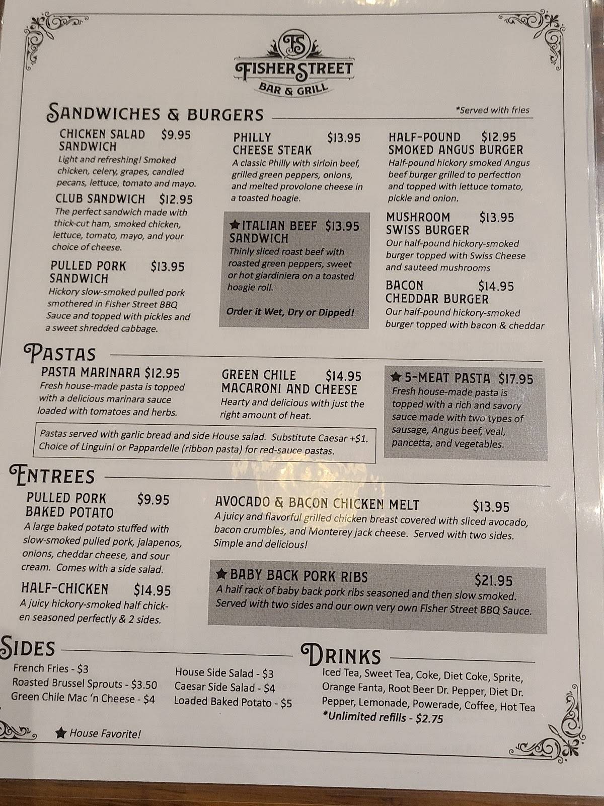 Menu at Fisher Street Bar and Grill, Goldthwaite