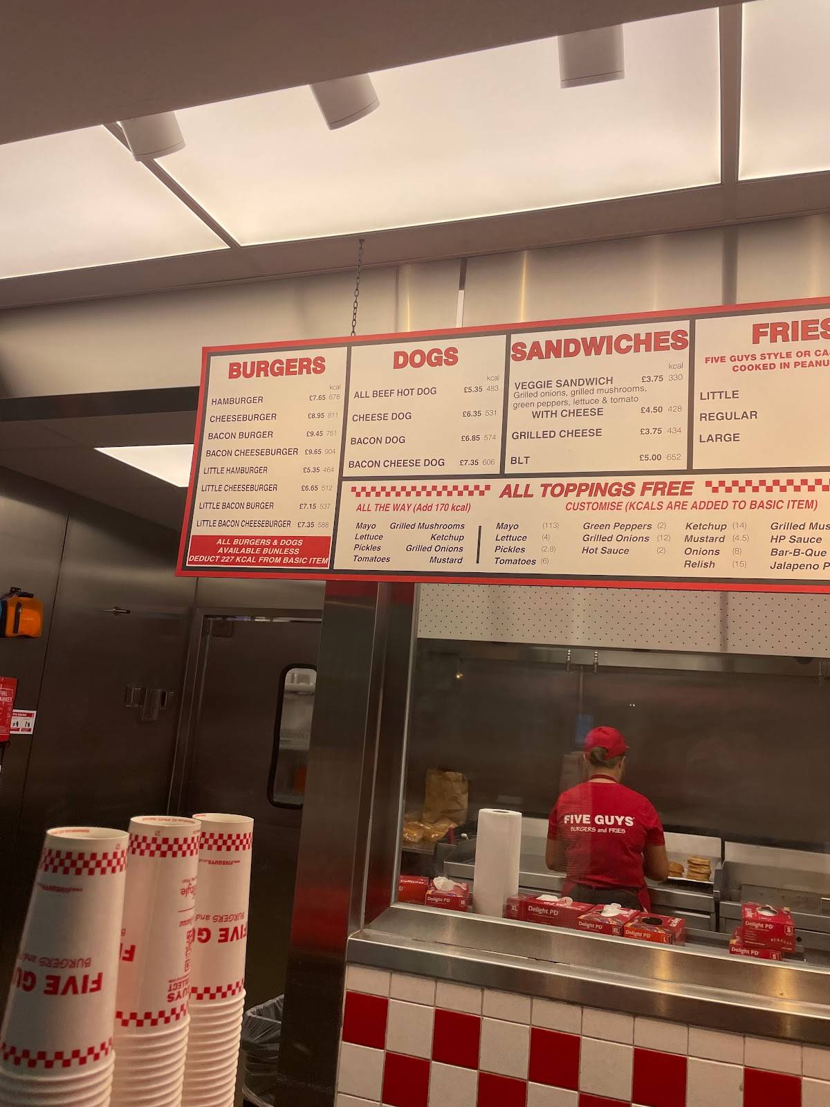 Menu at Five Guys Trafford Centre fast food, Manchester, The Orient