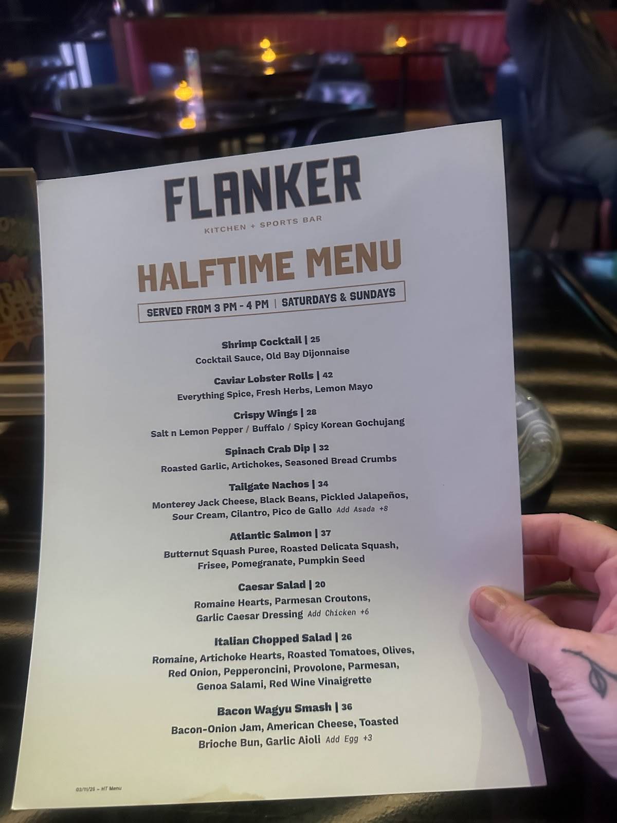 Menu at Flanker Kitchen + Sports Bar, Las Vegas