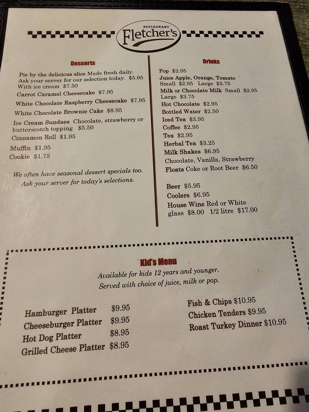 Menu at Fletcher's Restaurant, Truro