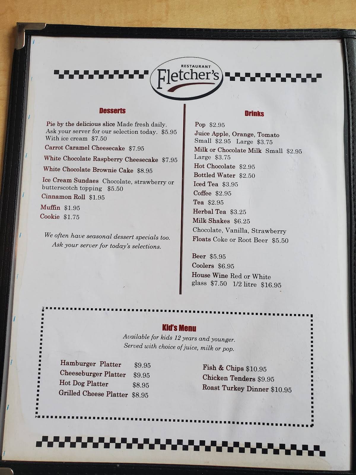 Menu at Fletcher's Restaurant, Truro