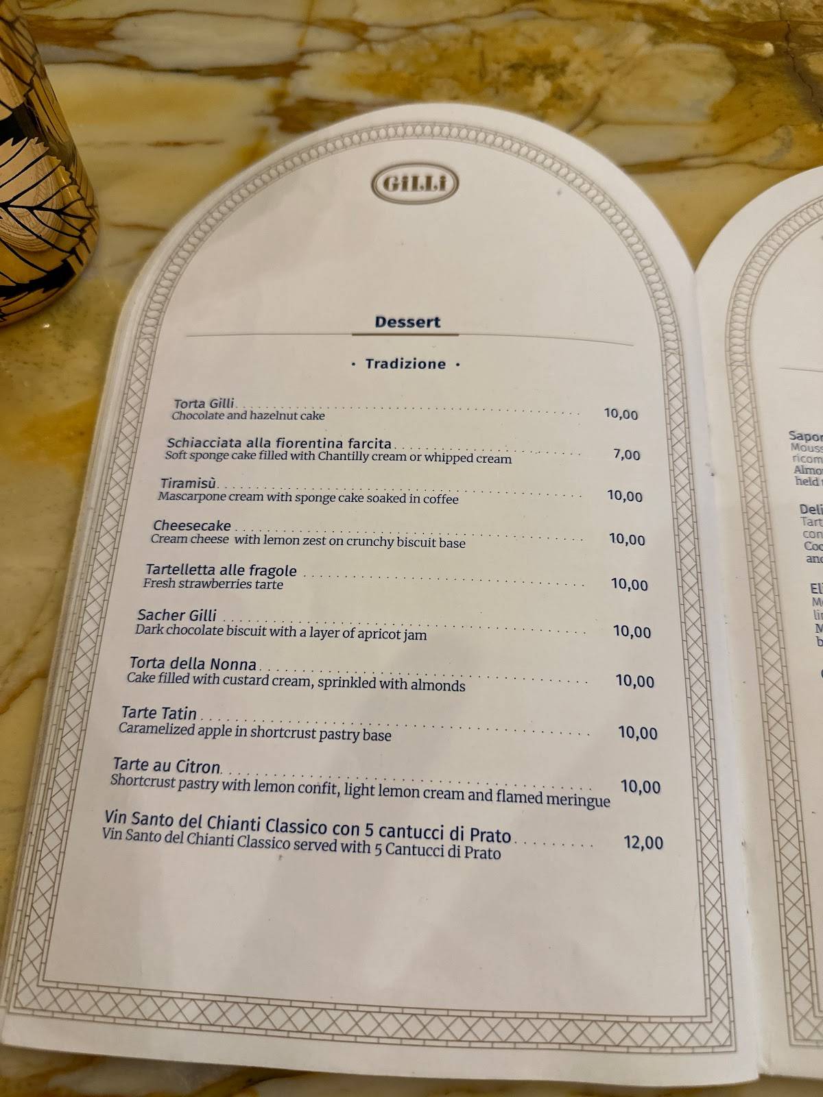 Menu at Caffè Gilli pub & bar, Florence, Via Roma