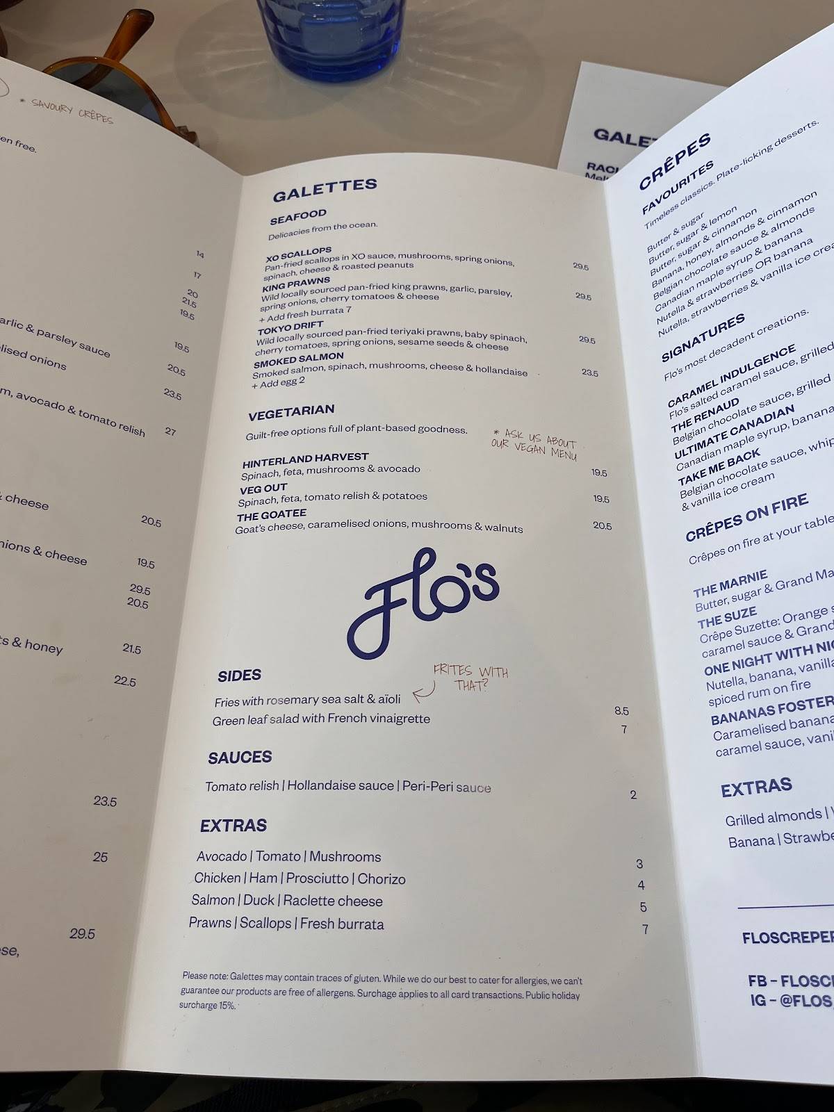 Menu at Flo's Crêperie Noosa restaurant, Noosa Heads
