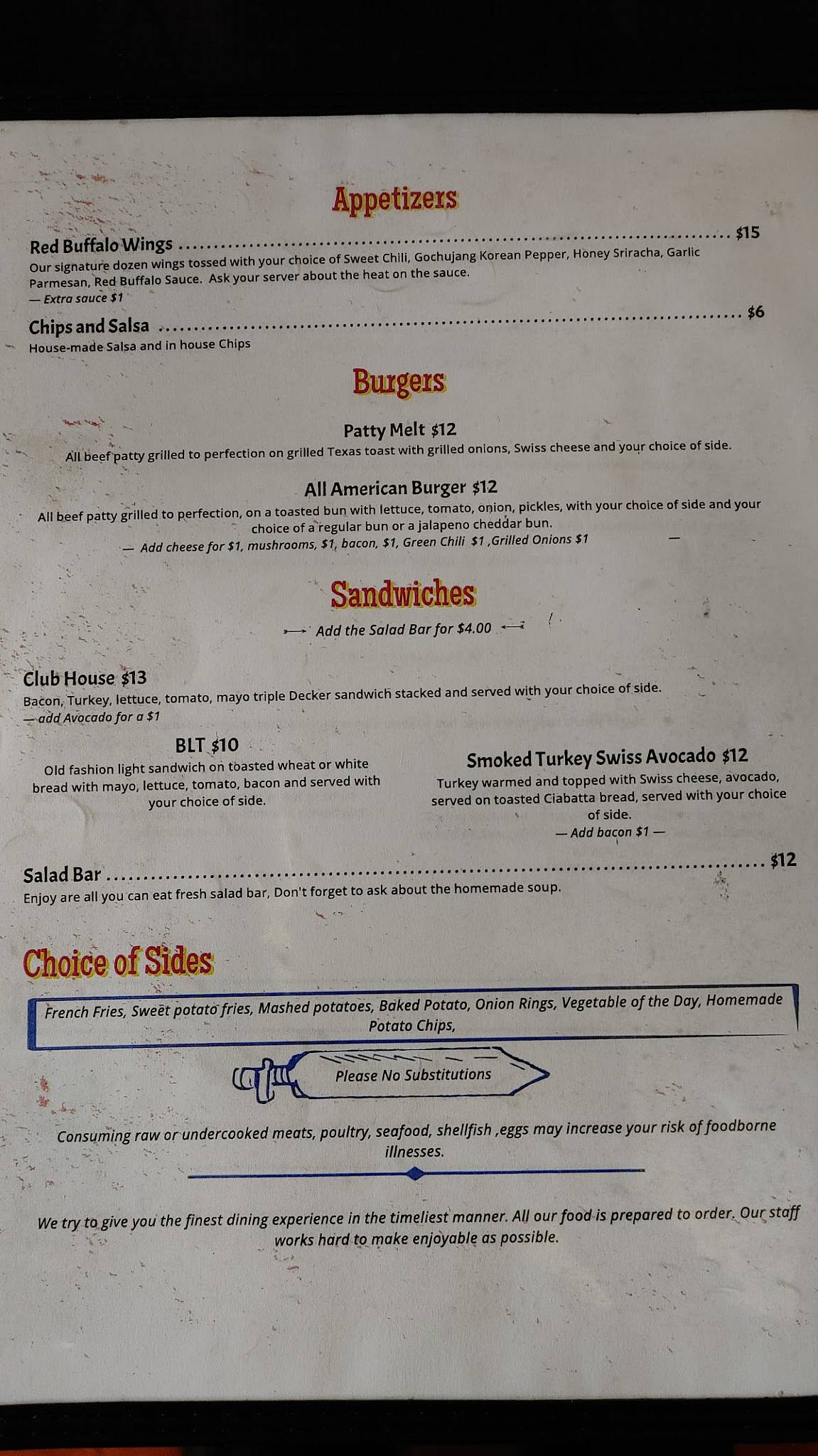 Menu at Flume restaurant, Carlsbad