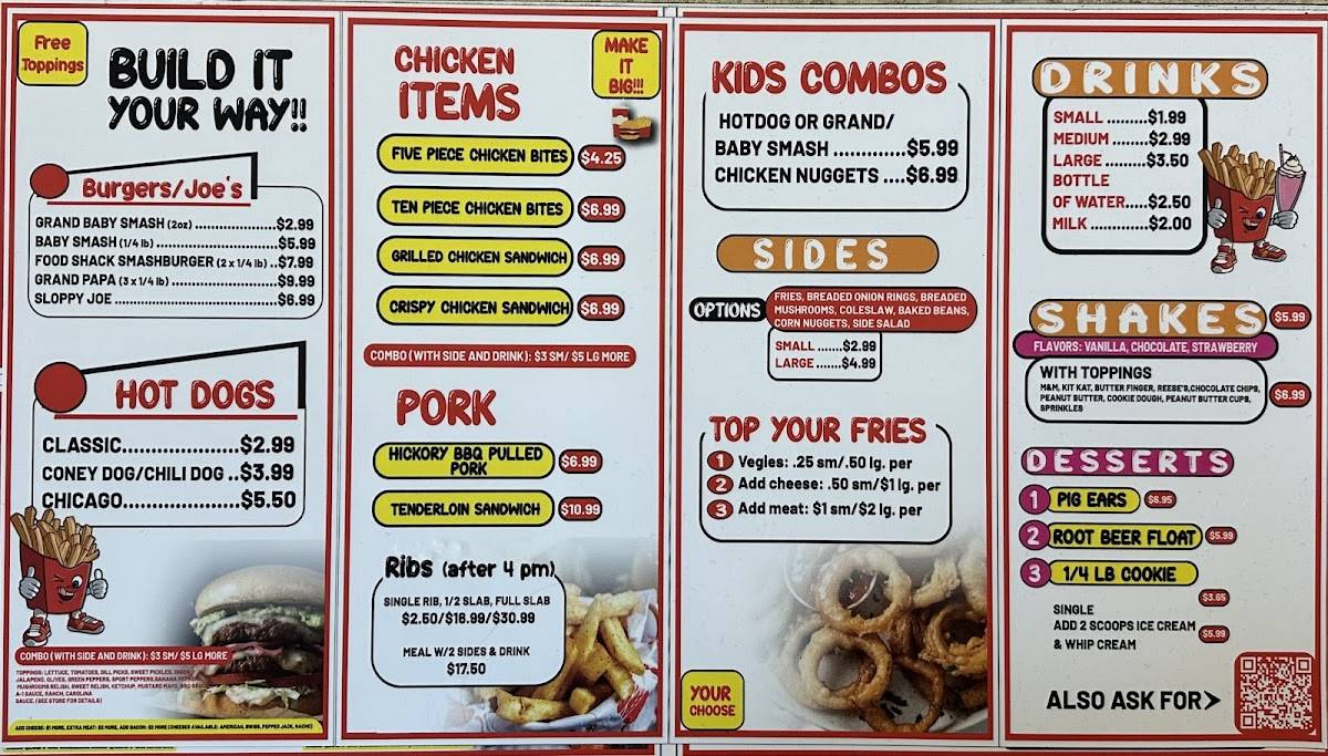 Menu at Food Shack fast food, Elkhart