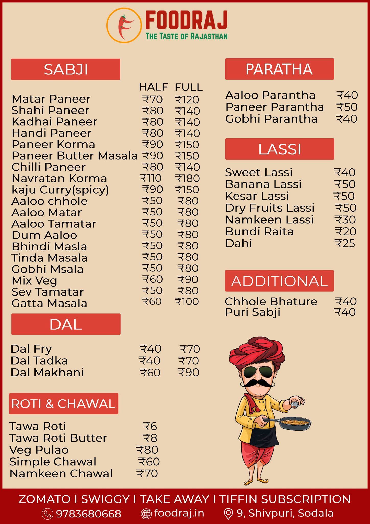 Menu at Foodraj- The Taste of Rajasthan, Jaipur