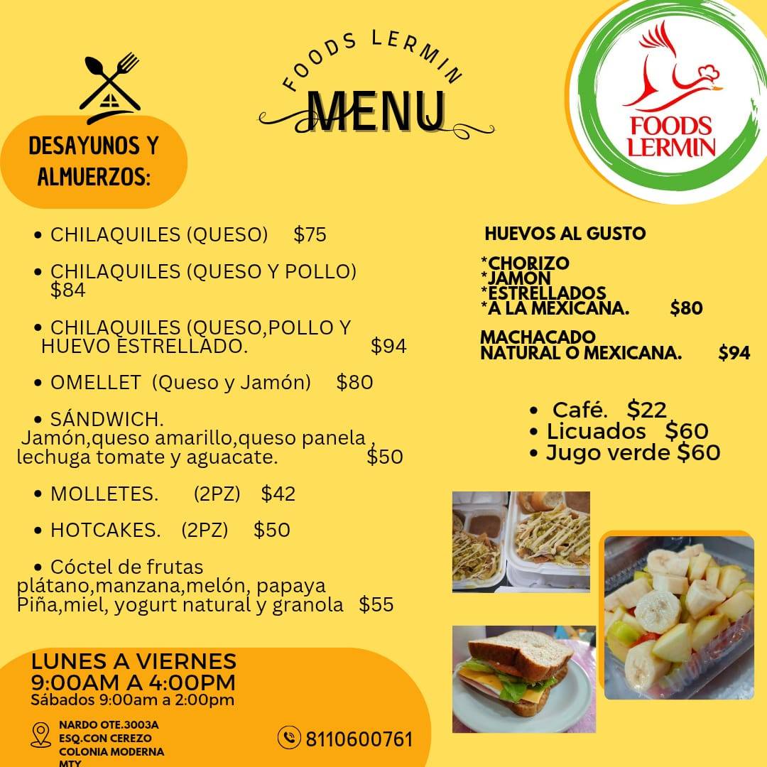 Carta del restaurante Foods Lermin, Monterrey