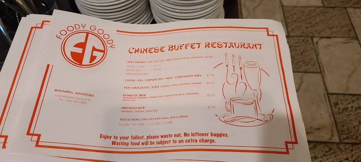Menu at Foody Goody Chinese Buffet Restaurant, Winnipeg, Regent Ave W