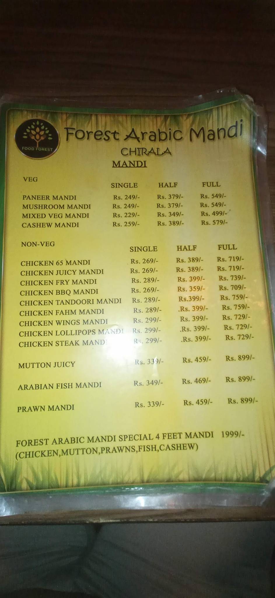 Menu at FOREST ARABIC MANDI, Chirala
