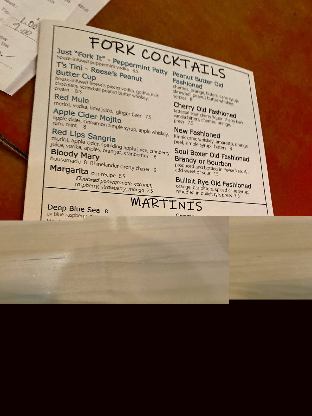Menu at Fork in the Road Restaurant, Mukwonago