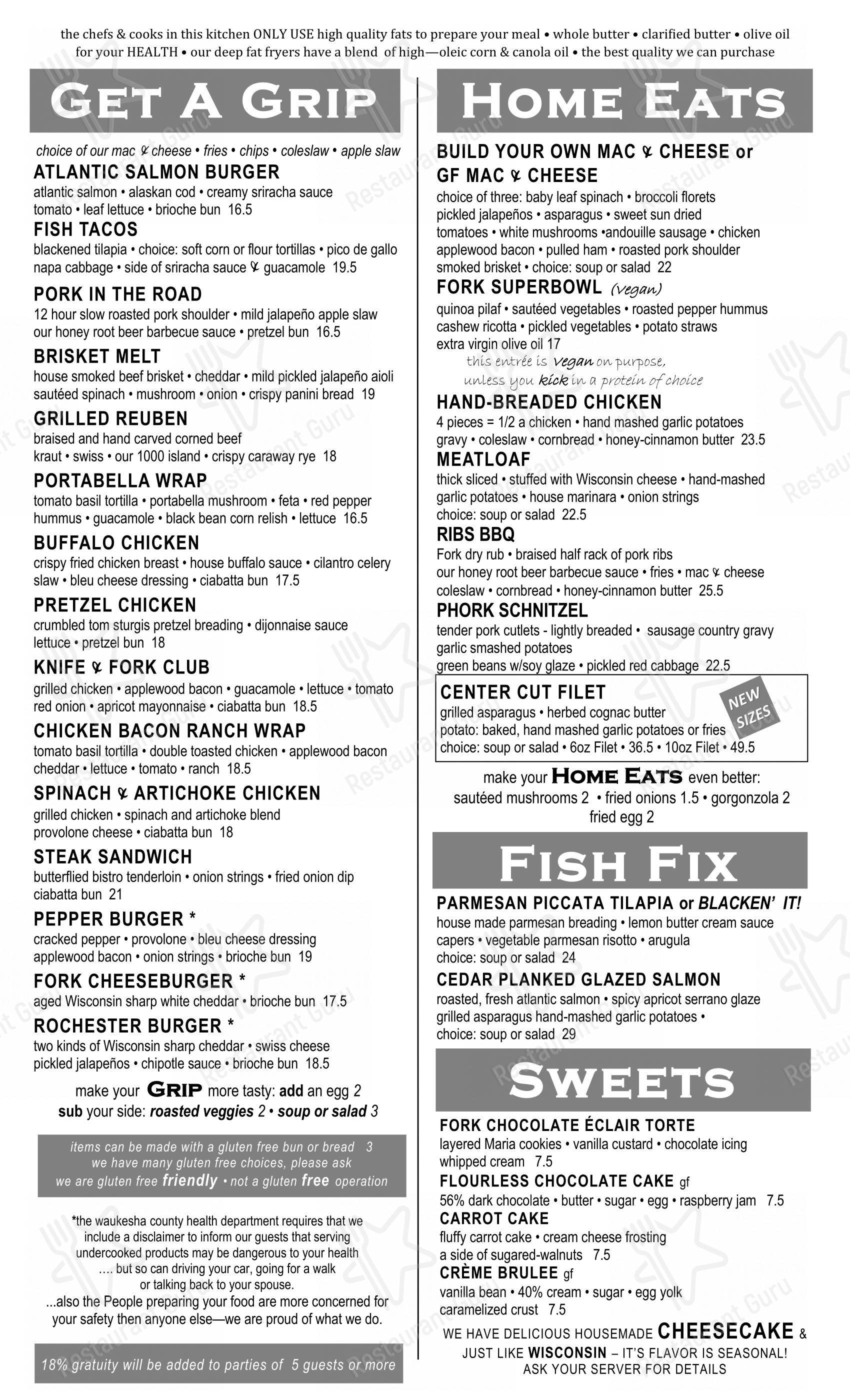 Menu at Fork in the Road Restaurant, Mukwonago