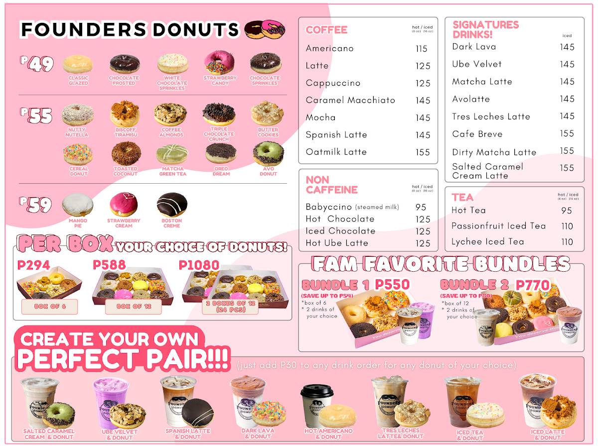 Menu at Founders Donuts - Makati branch cafe, Makati