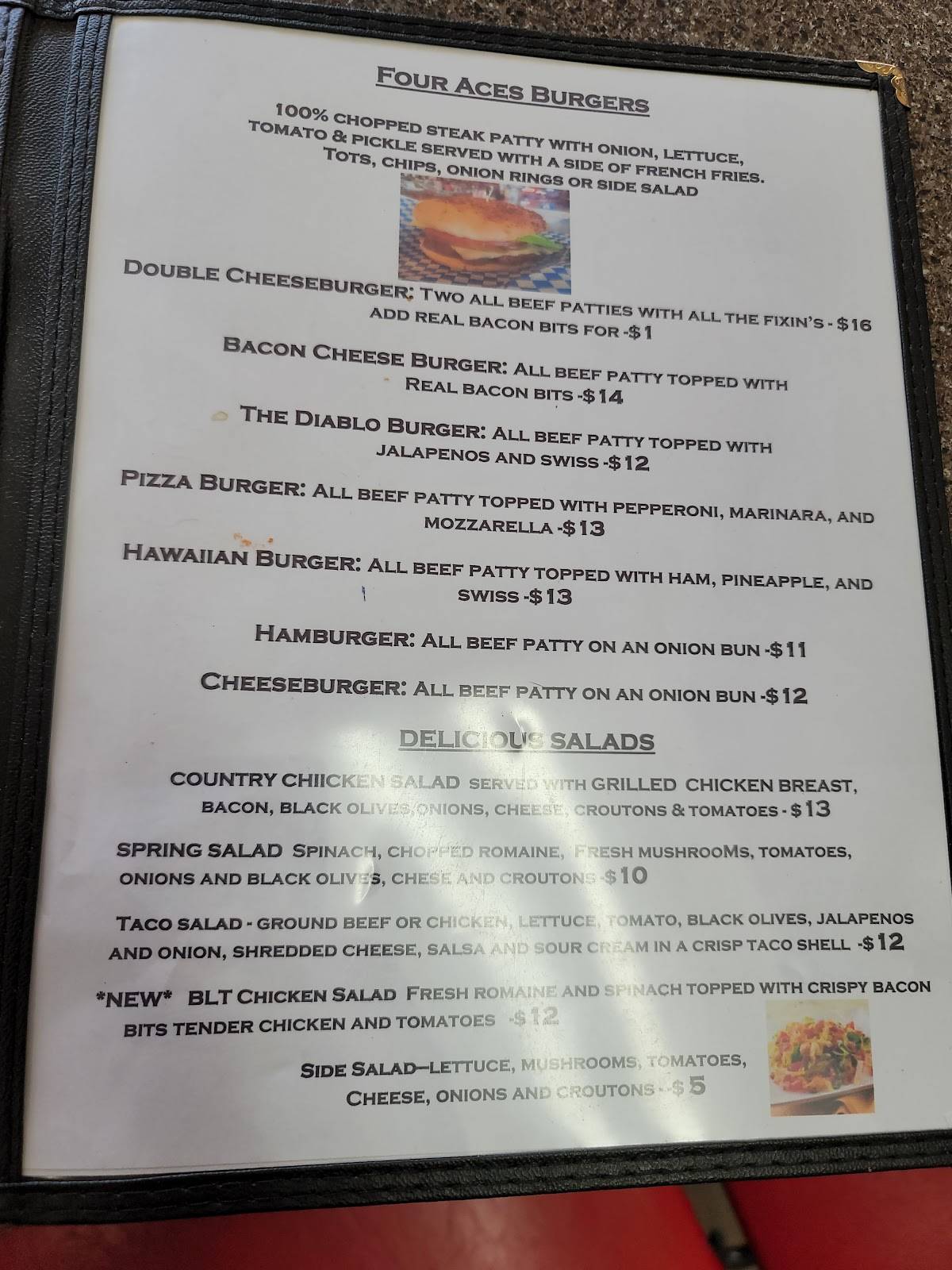 Menu at Four Aces Bar, Superior, 20 Mullan Rd W