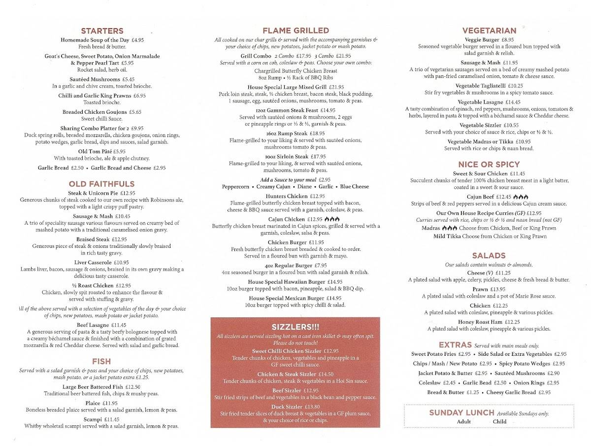 Menu at Four Crosses, Menai Bridge pub & bar, Menai Bridge, Four ...