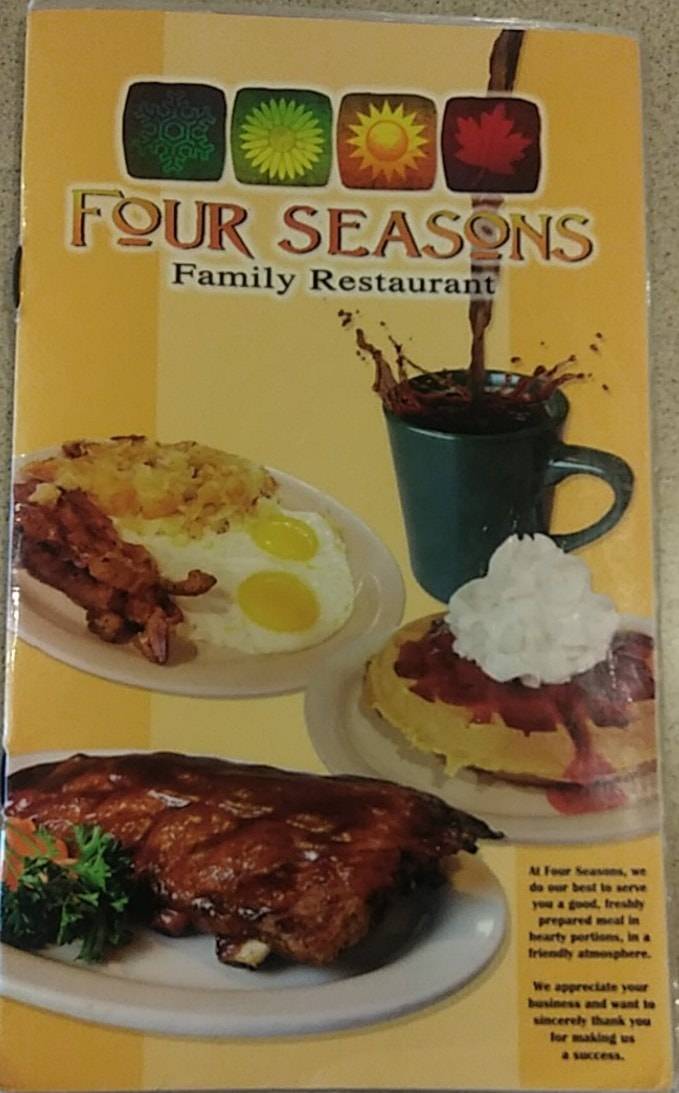 Menu at Four Seasons Diner restaurant, Indianapolis, Shadeland Ave