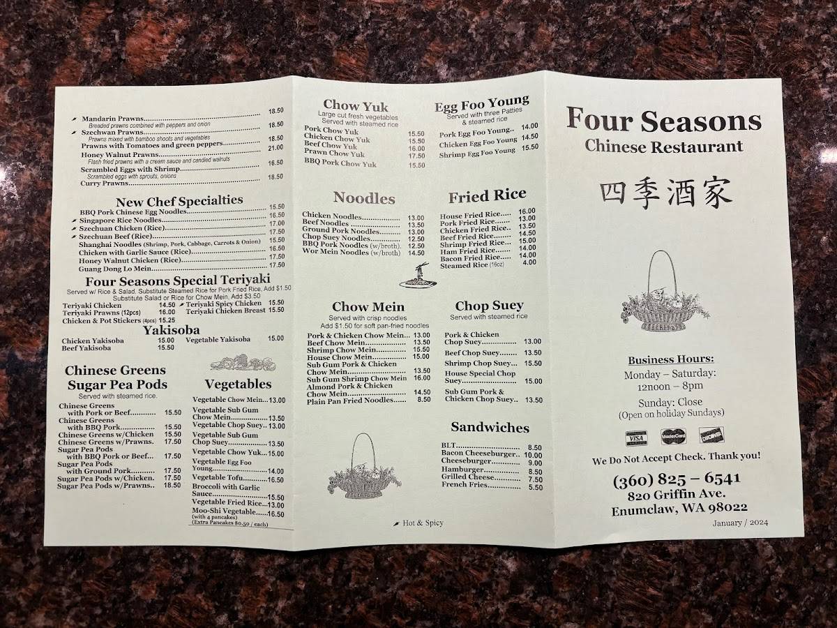 Menu at Four Seasons Chinese Restaurant, Enumclaw