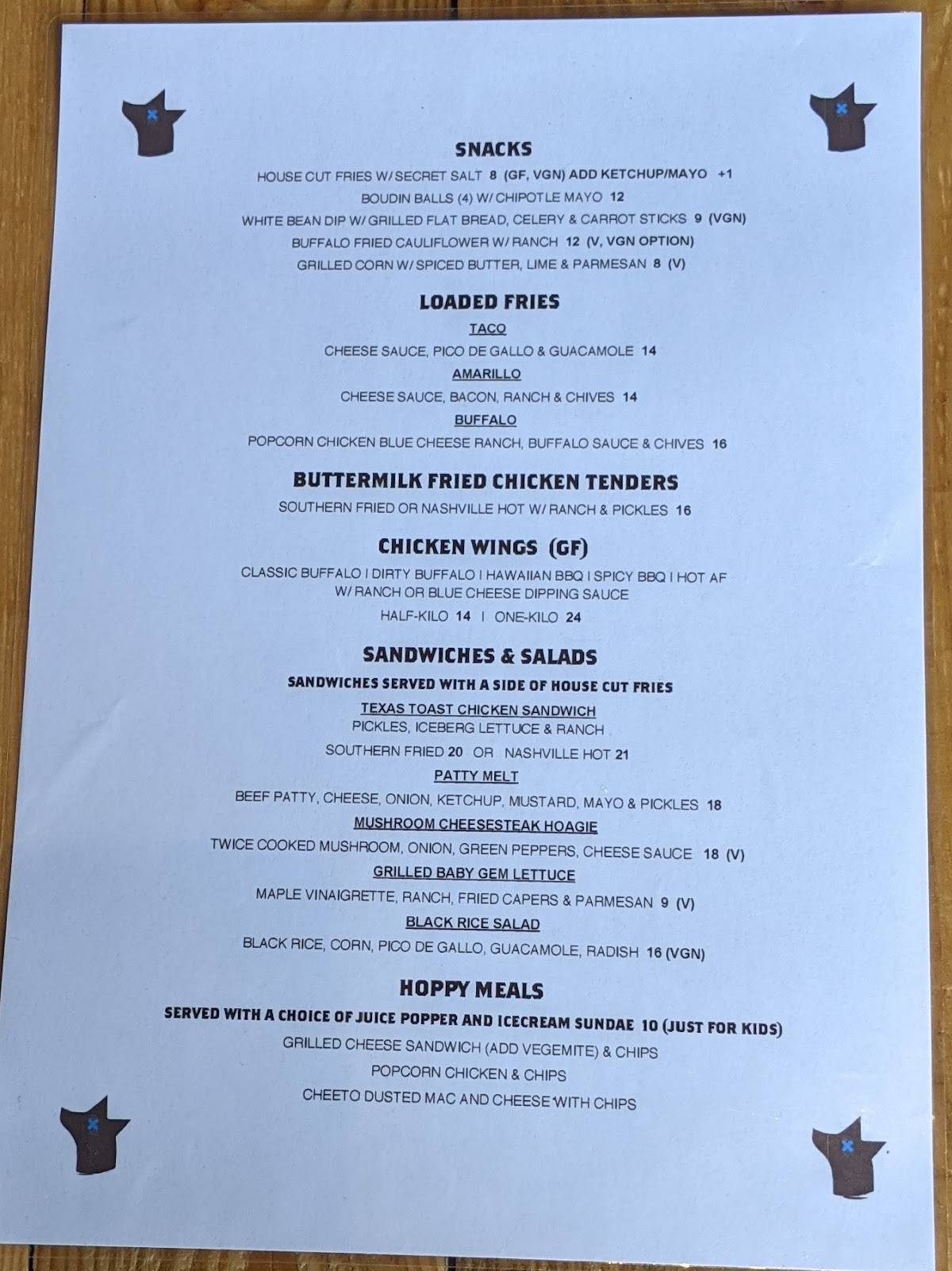Menu at Fox Friday Hobart, Hobart